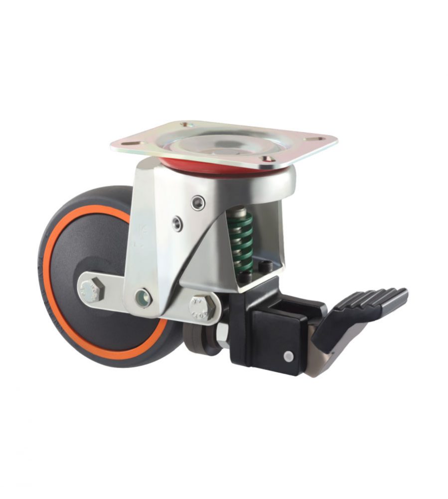 150mm Spring Loaded Nylon wheel Castor with brake | Kalpar Castors
